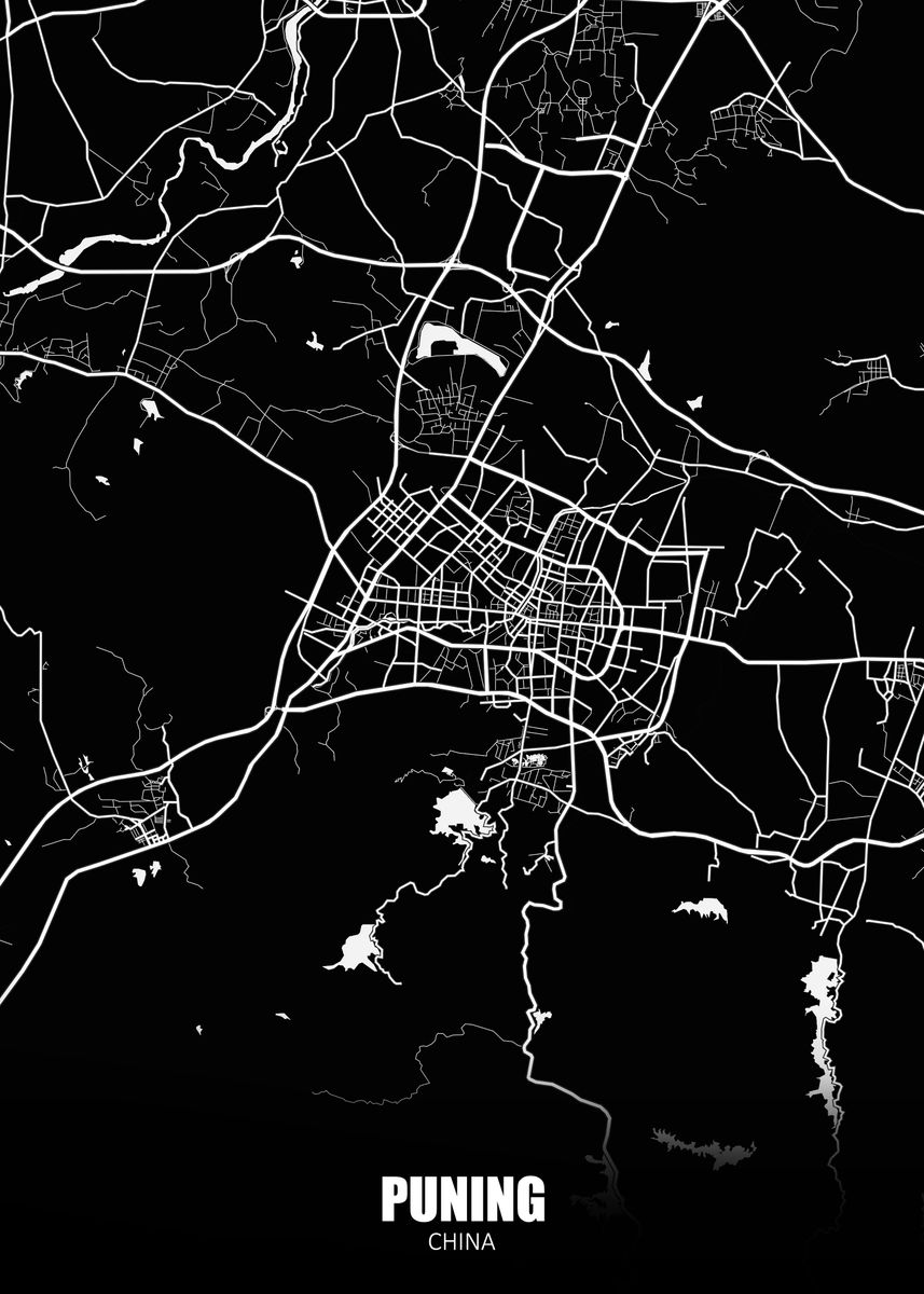 'Puning China Dark Map' Poster by Zake Yonkou | Displate