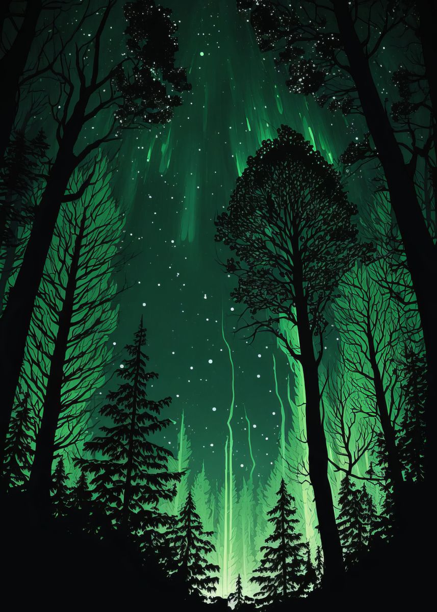 'Green Forest Nights' Poster, picture, metal print, paint by ...