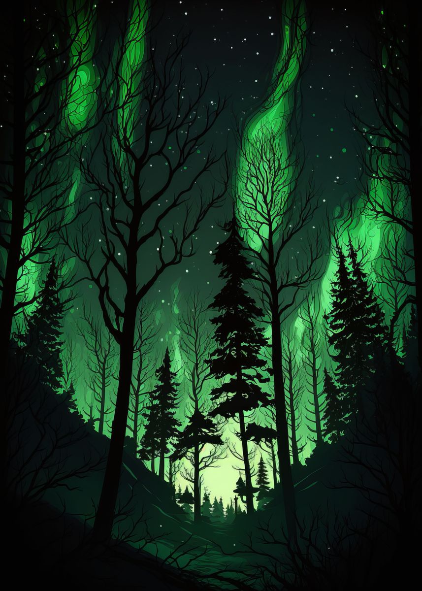 'Green Forest Nights' Poster, picture, metal print, paint by ...