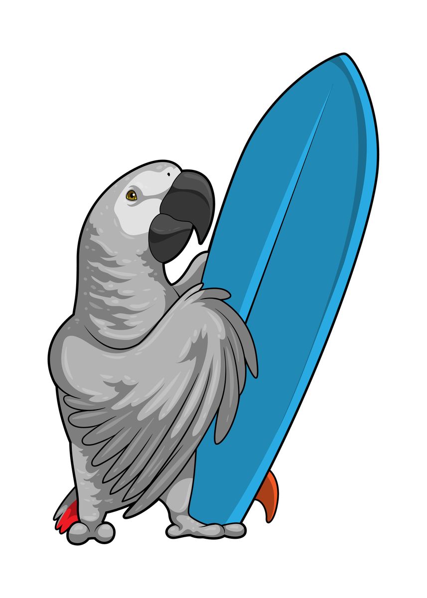 'Parrot Surfer Surfboard' Poster, picture, metal print, paint by Markus ...