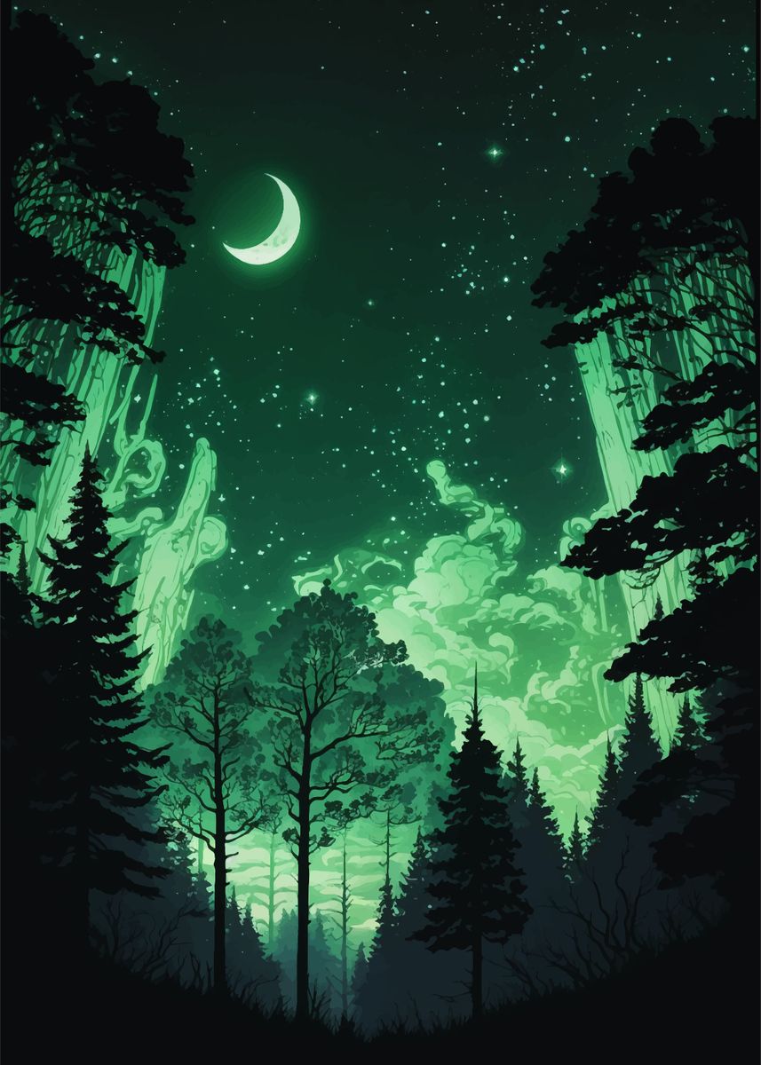 'Green Forest Nights' Poster, picture, metal print, paint by ...