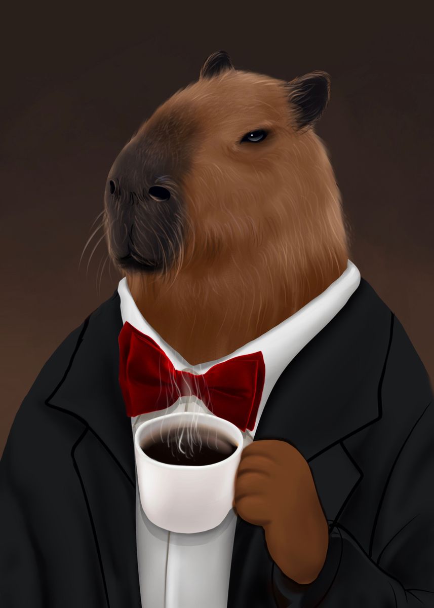 'capybara and coffee' Poster, picture, metal print, paint by sinnois ...