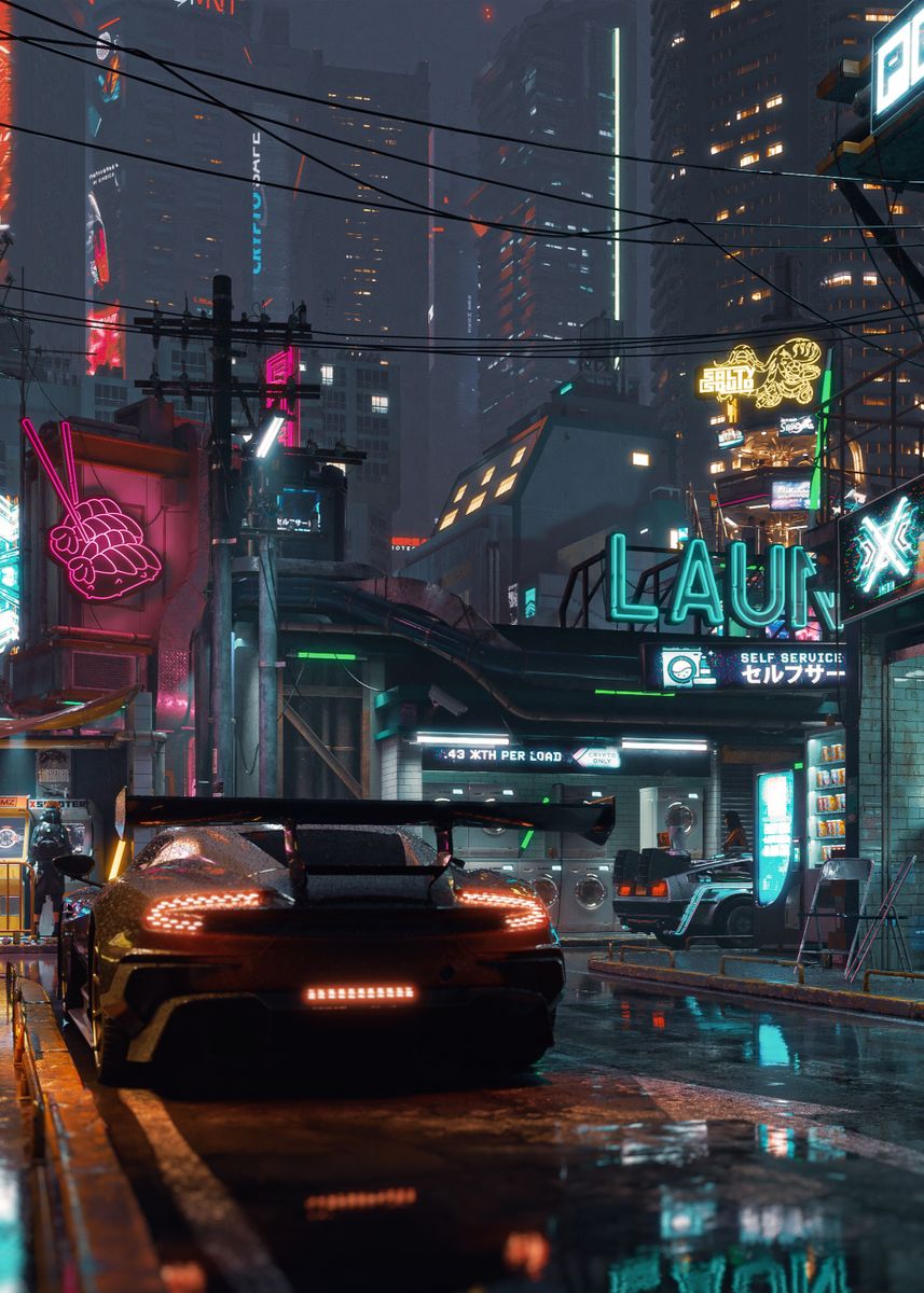 'Cyberpunk Night District' Poster, picture, metal print, paint by Toshe ...