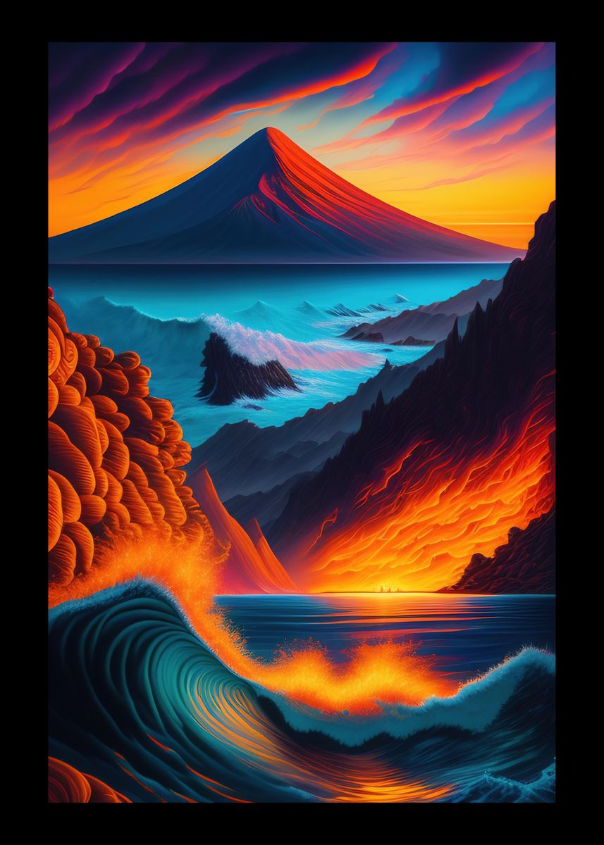 'View Of Raging River Wave ' Poster, picture, metal print, paint by ...