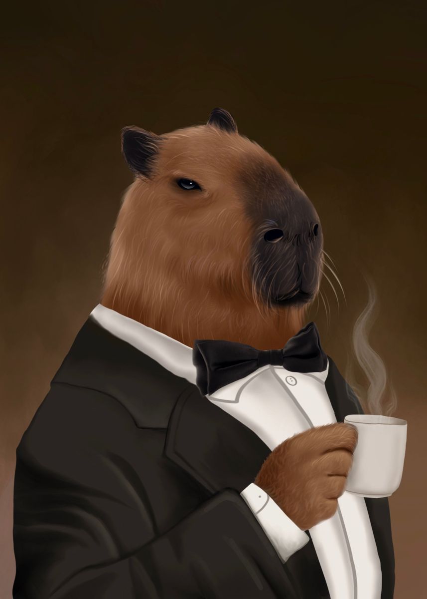 'capybara coffee' Poster, picture, metal print, paint by sinnois | Displate