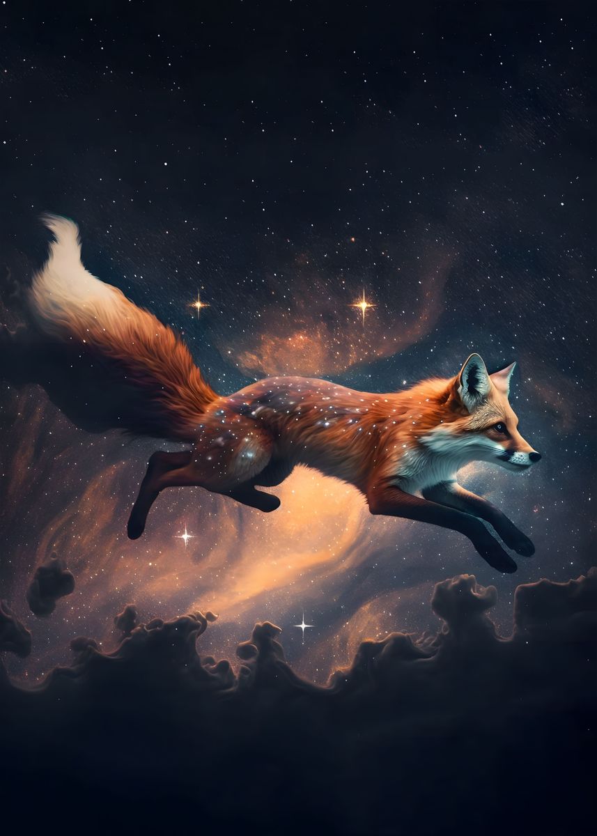 'Space fox' Poster, picture, metal print, paint by Powerful Words ...