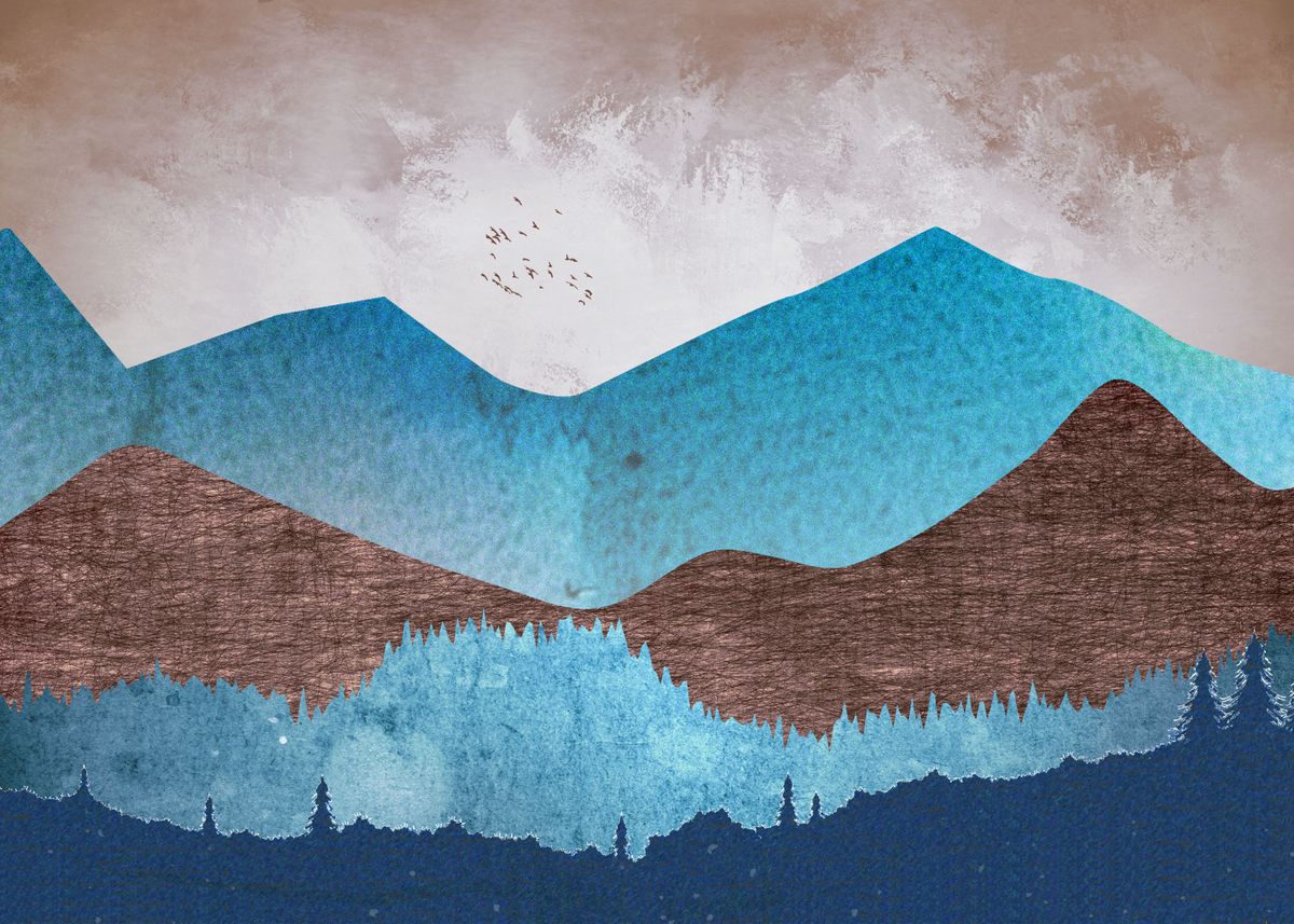 'Blue Mountain Peaks' Poster by Esskay Designs | Displate