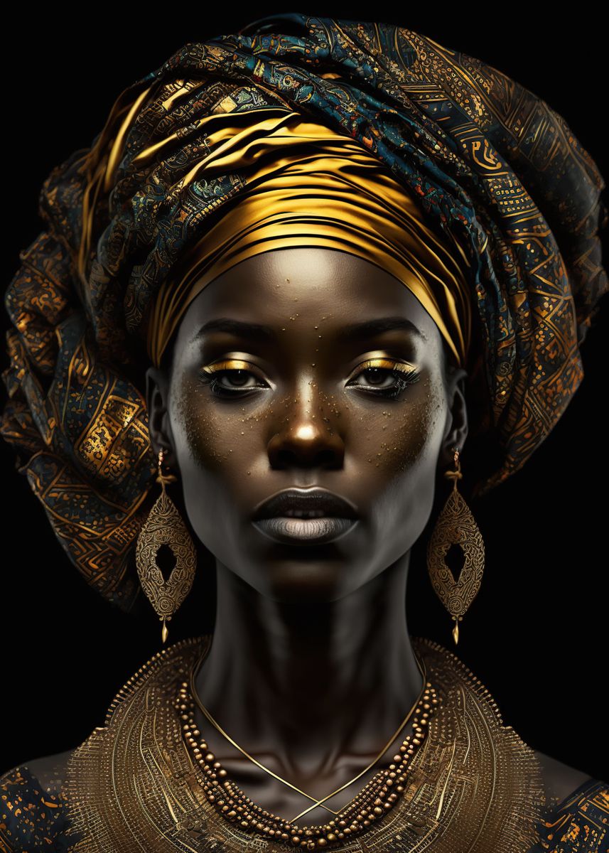 'African Woman Black Gold' Poster, picture, metal print, paint by ...