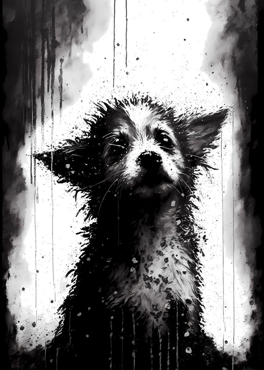 'Sad Puppy In The Rain' Poster, picture, metal print, paint by ...