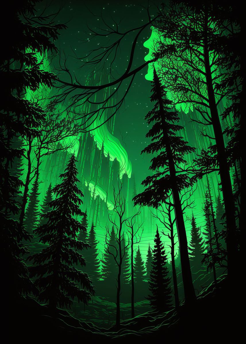 'Green Forest Nights' Poster, picture, metal print, paint by ...