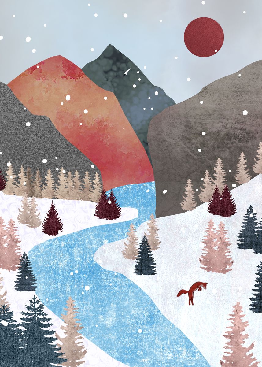'Winter Hunting Fox' Poster, picture, metal print, paint by Esskay ...