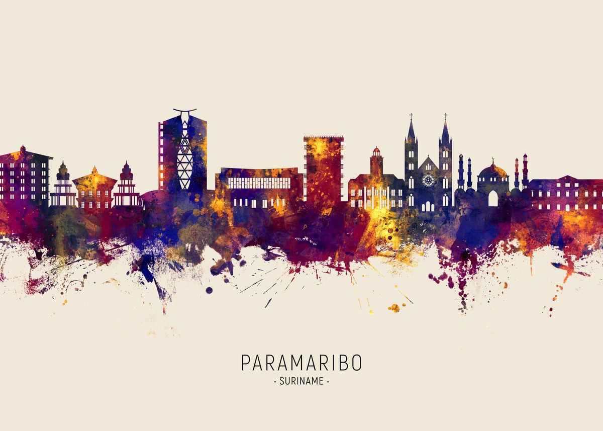 'Paramaribo Skyline' Poster by Michael Tompsett | Displate