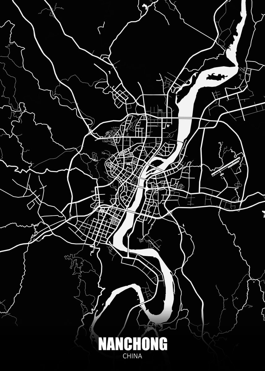 'Nanchong China Dark Map' Poster, picture, metal print, paint by Zake ...