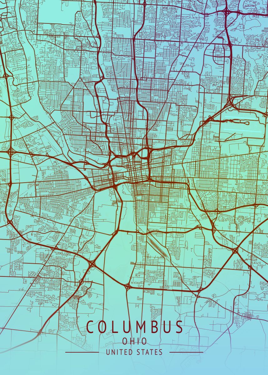 'Columbus Ohio USA City Map' Poster, picture, metal print, paint by ...