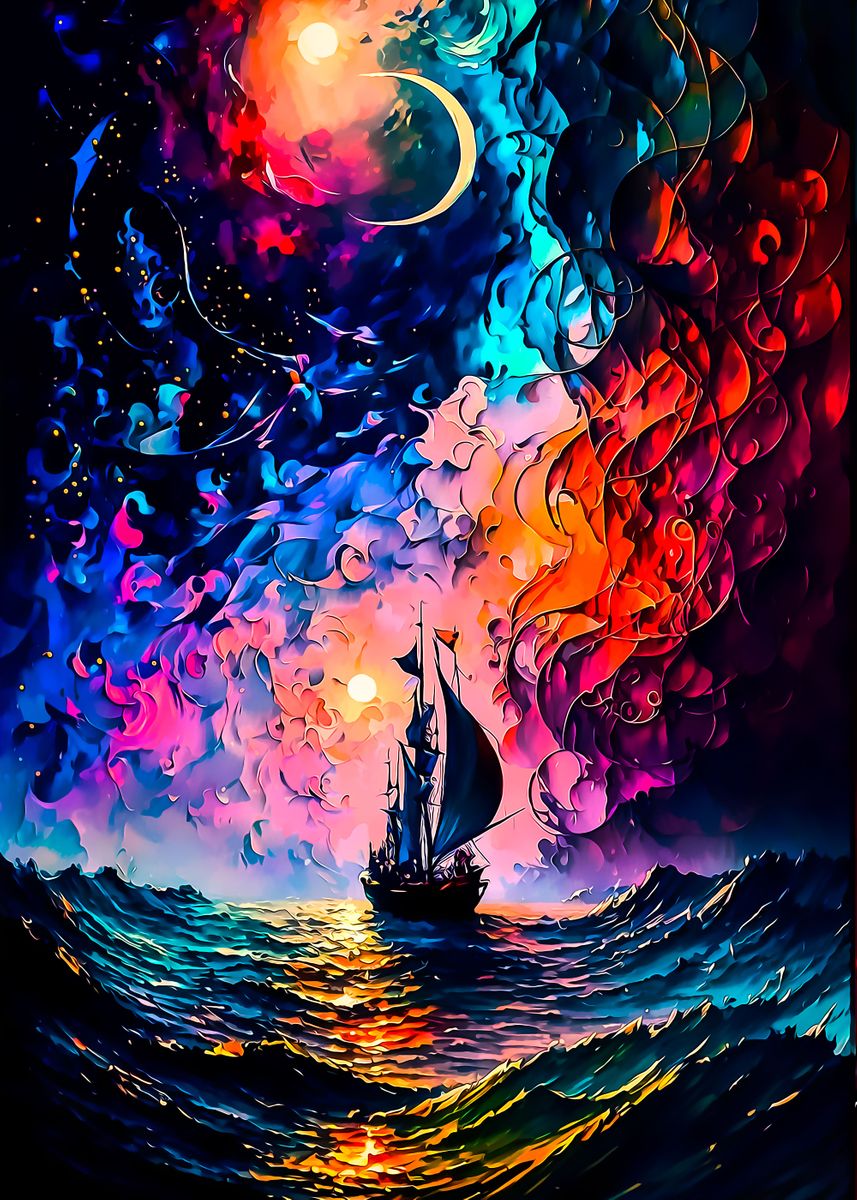 'Ship on the ocean' Poster, picture, metal print, paint by Helen Hall ...