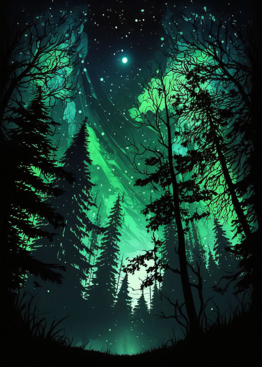 'Green Forest Nights' Poster, picture, metal print, paint by ...