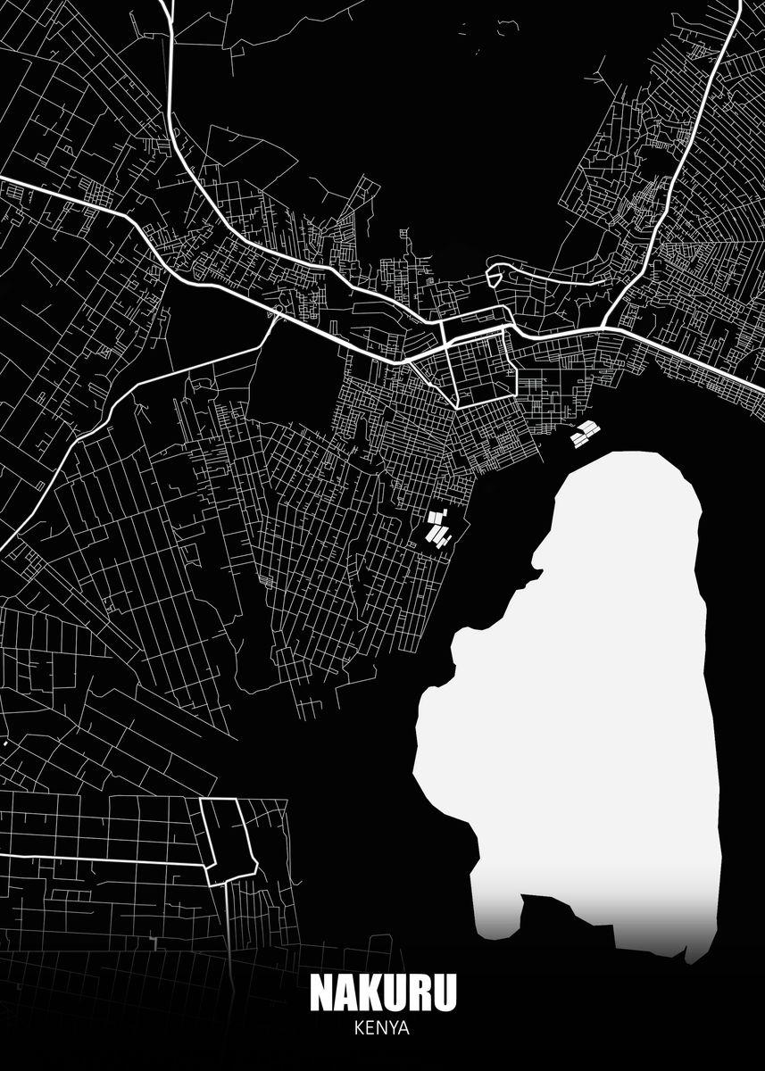 'Nakuru Kenya Dark Map' Poster, picture, metal print, paint by Zake ...