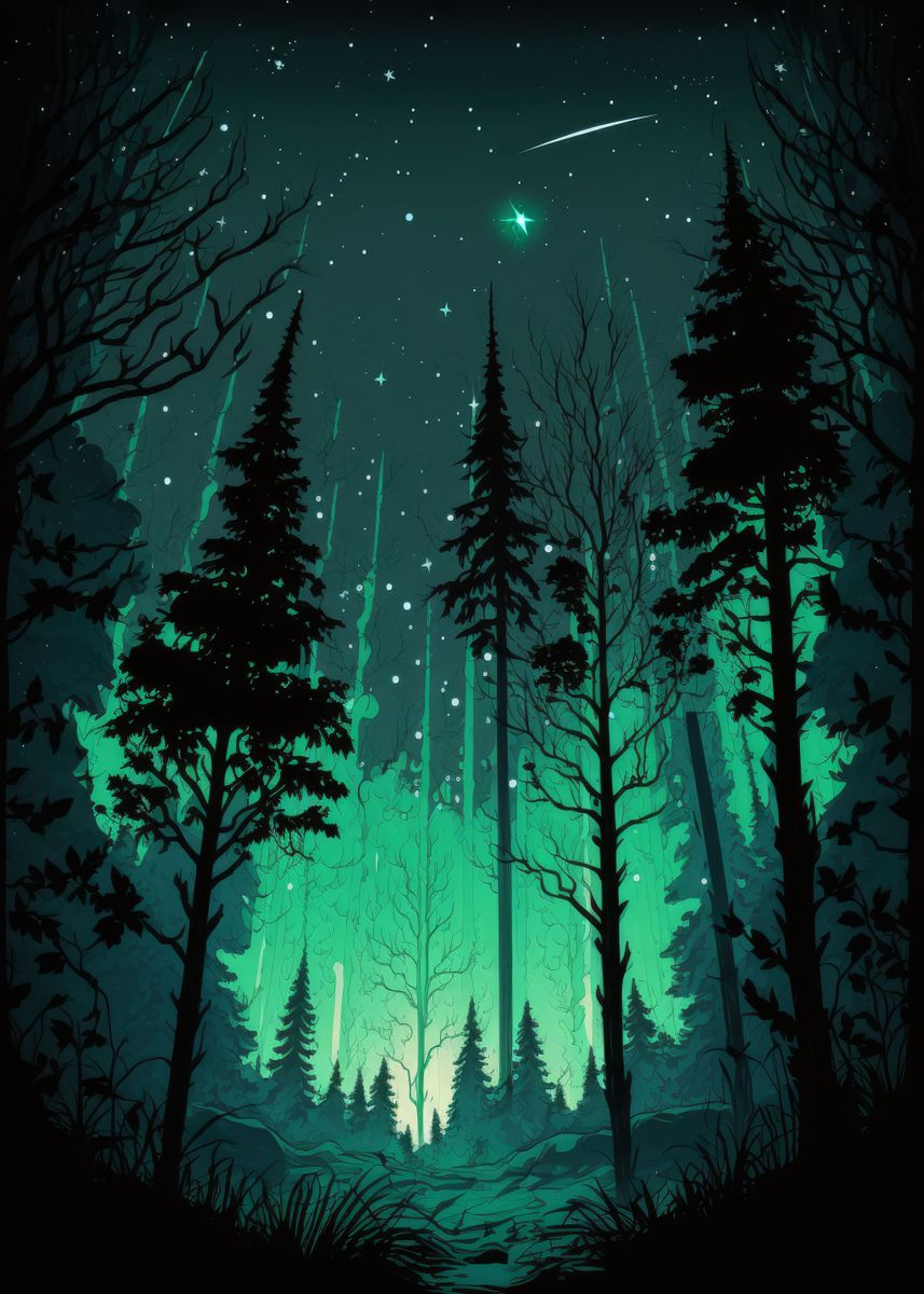 'Green Forest Nights' Poster, picture, metal print, paint by ...