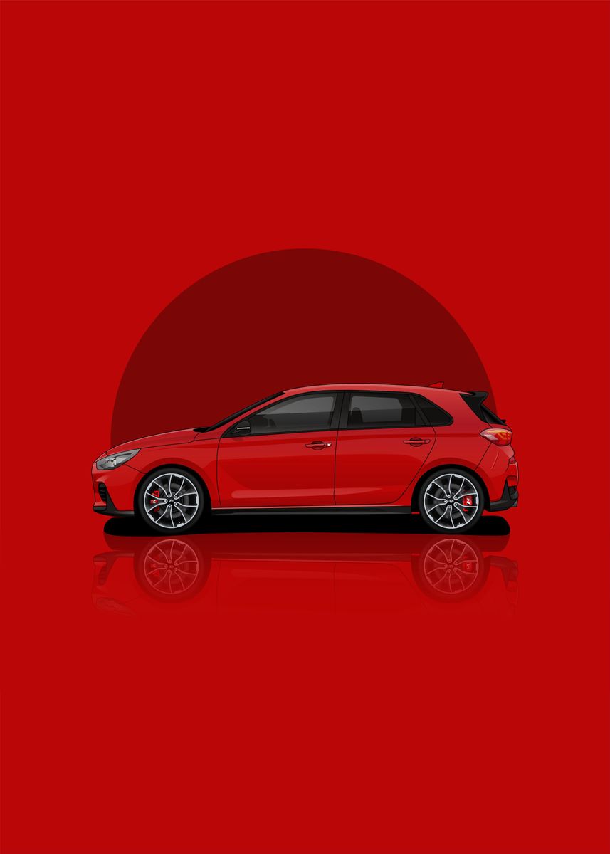 'Art Car Hyundai i30 N red' Poster, picture, metal print, paint by Dodi ...