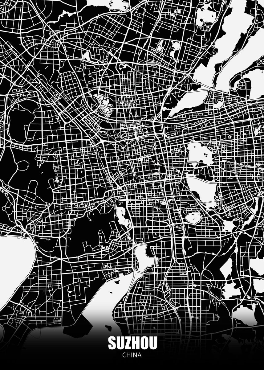 'Suzhou China Dark Map' Poster, picture, metal print, paint by Zake ...