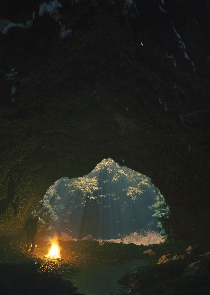 'Cave Fire 3D Surrealism ' Poster by Irawan Rizky | Displate