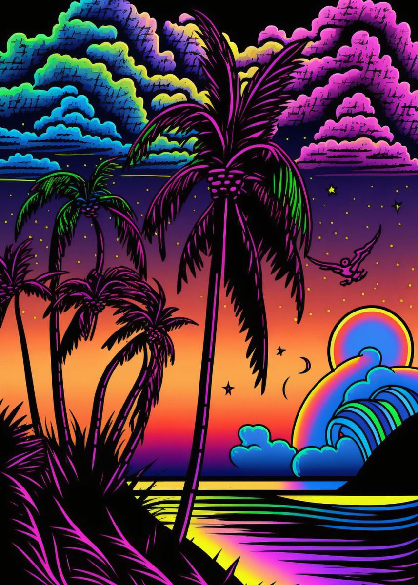 'rainbow beach' Poster, picture, metal print, paint by Marc Kunze ...