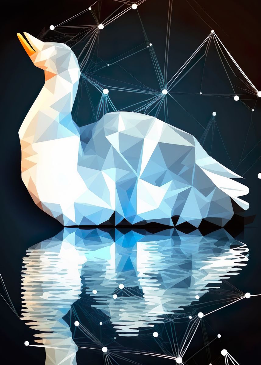 'Low Poly Swan Poster' Poster, picture, metal print, paint by Mark Vincent Verallo | Displate