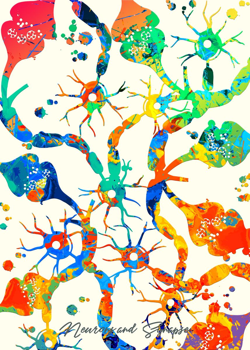 'Neurons and Synapse' Poster, picture, metal print, paint by Vincent ...