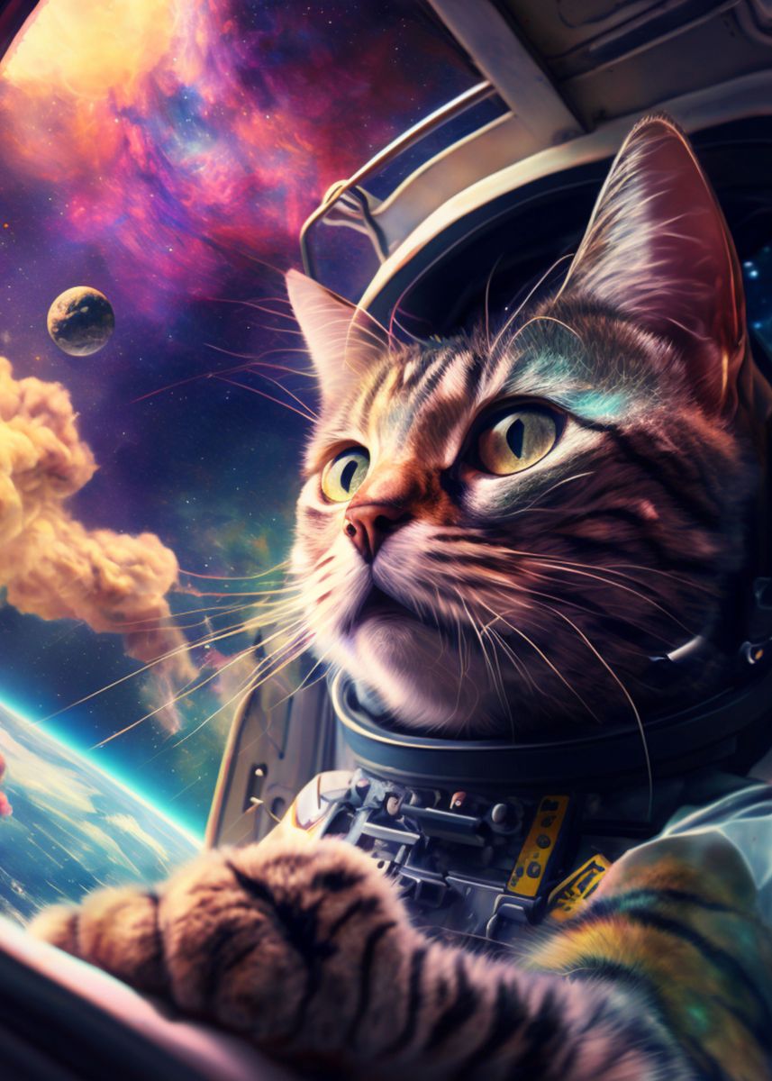 'Galactic Cats Adventures ' Poster, picture, metal print, paint by ...