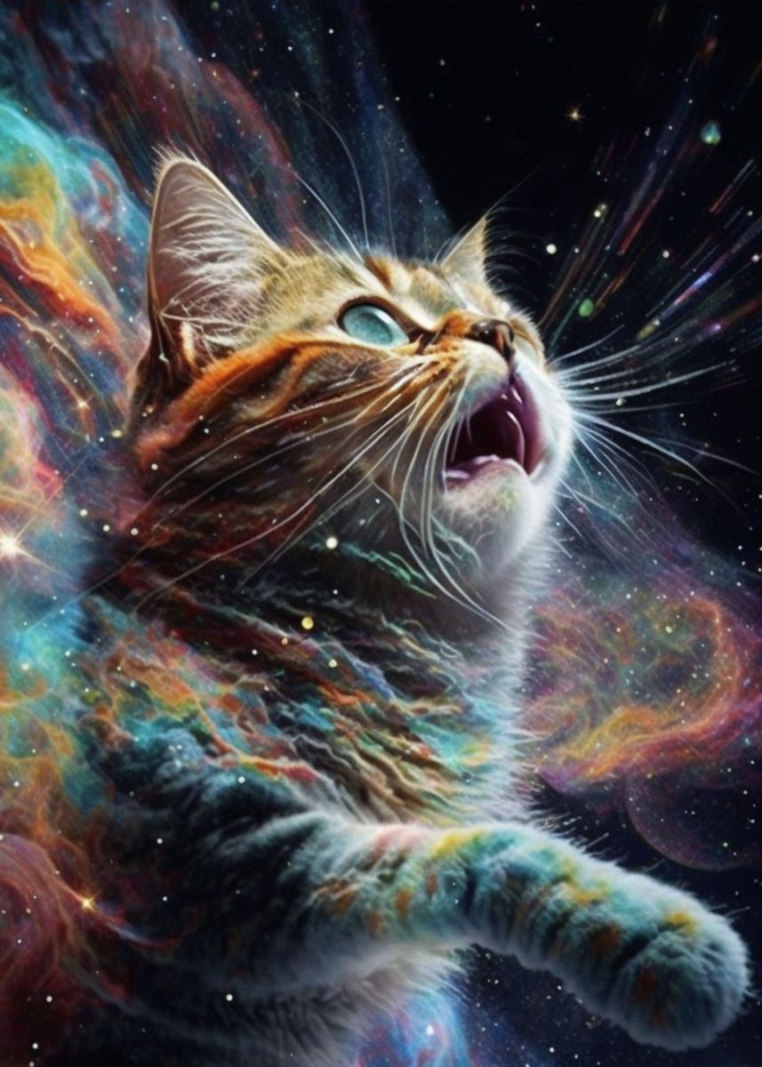 'cat explore space' Poster, picture, metal print, paint by Gilar Artoholic | Displate