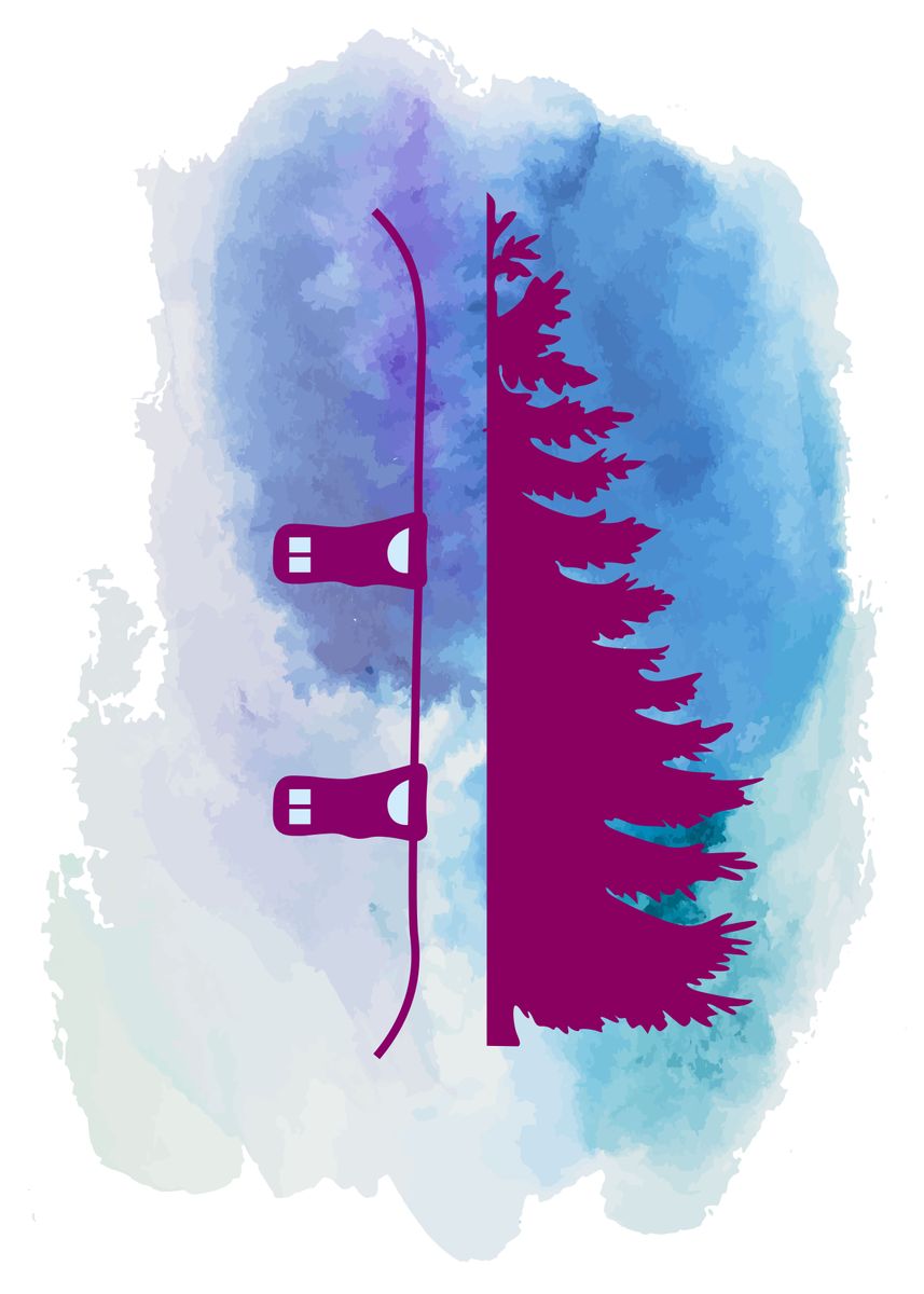 'Snowboard and Tree' Poster by Minarte | Displate