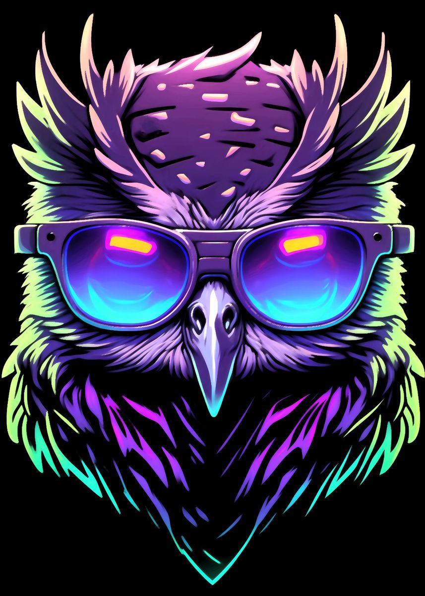 'Synthwave Owl' Poster, picture, metal print, paint by Michael Mattler ...