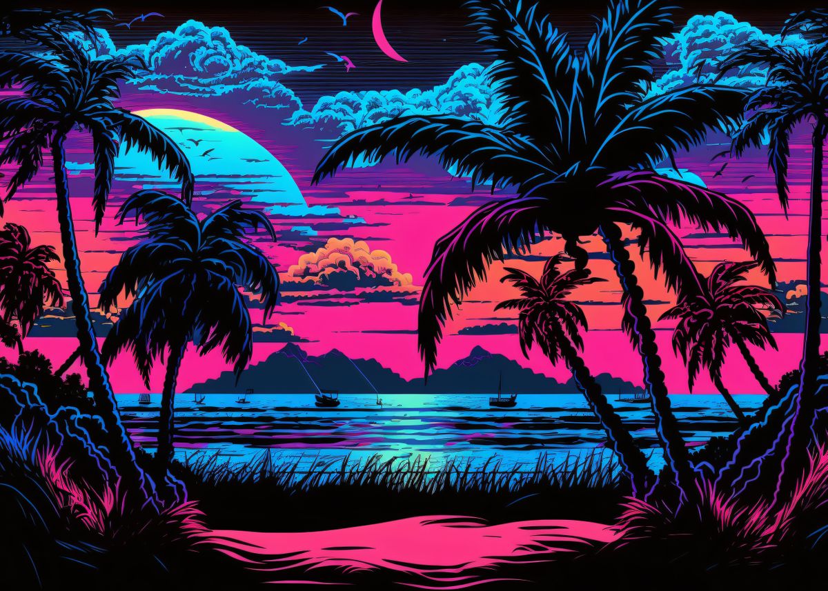 'sunset beach psychedelic' Poster by Marc Kunze | Displate