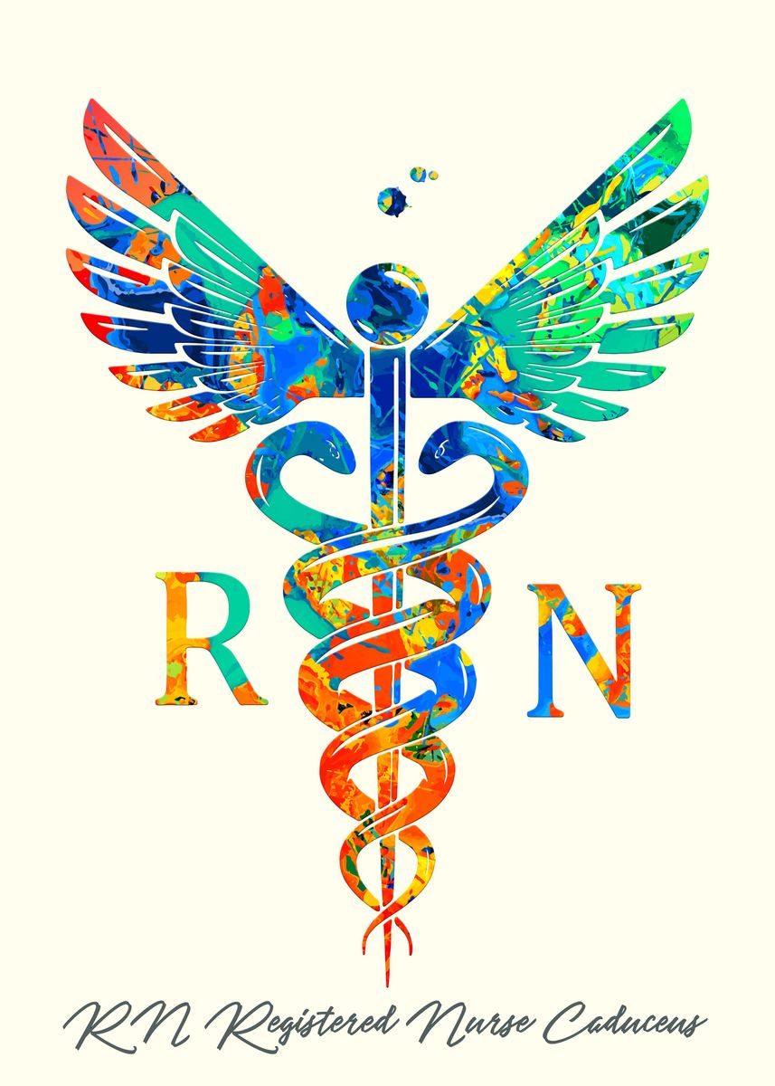 'RN Registered Nurse Caduce' Poster, picture, metal print, paint by ...