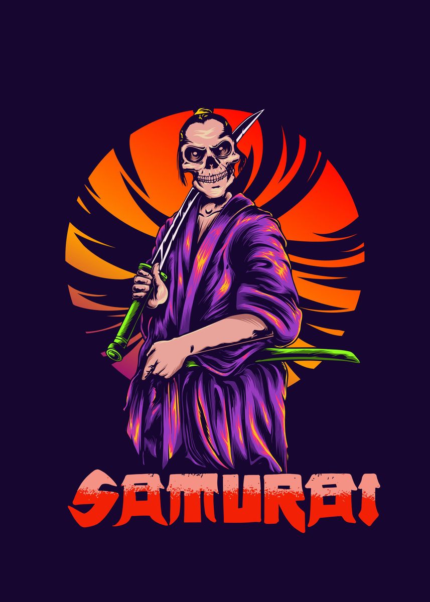 'Samurai skull with catana' Poster, picture, metal print, paint by ...