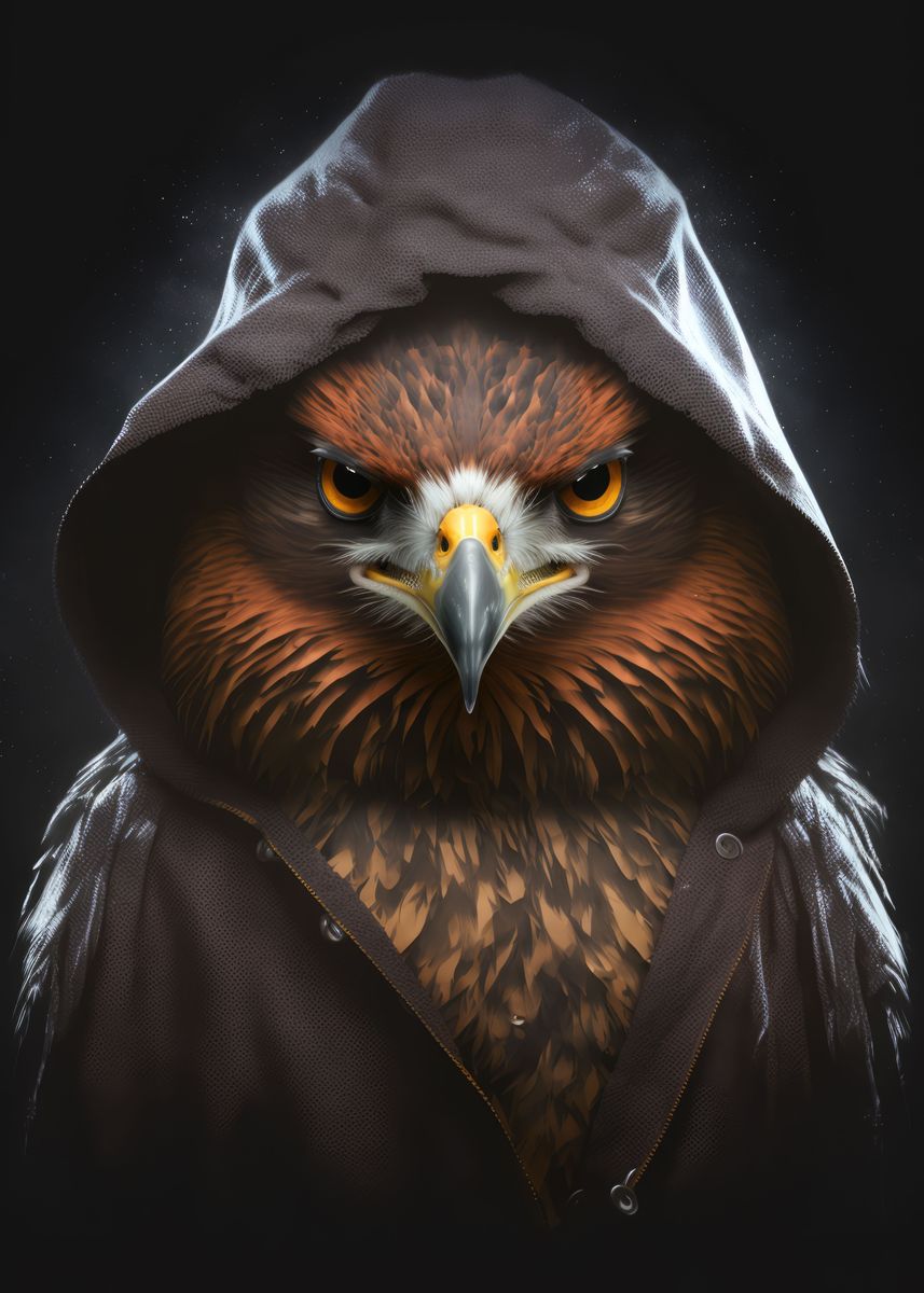 'Hawk Wearing a Hoodie' Poster by 21 MXM | Displate