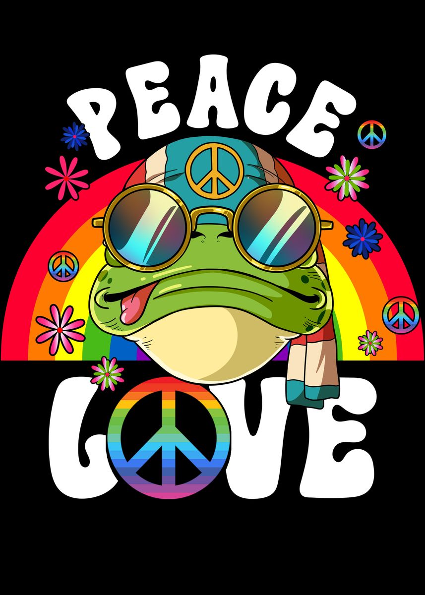 '60s 70s Hippie Frog' Poster, picture, metal print, paint by PxL | Displate