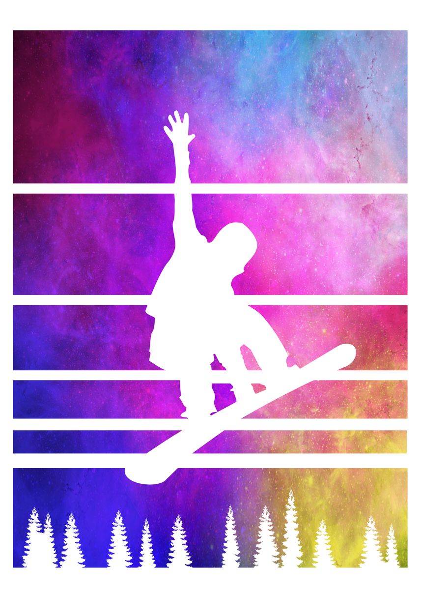 'Snowboarder Colours Trees' Poster, picture, metal print, paint by ...