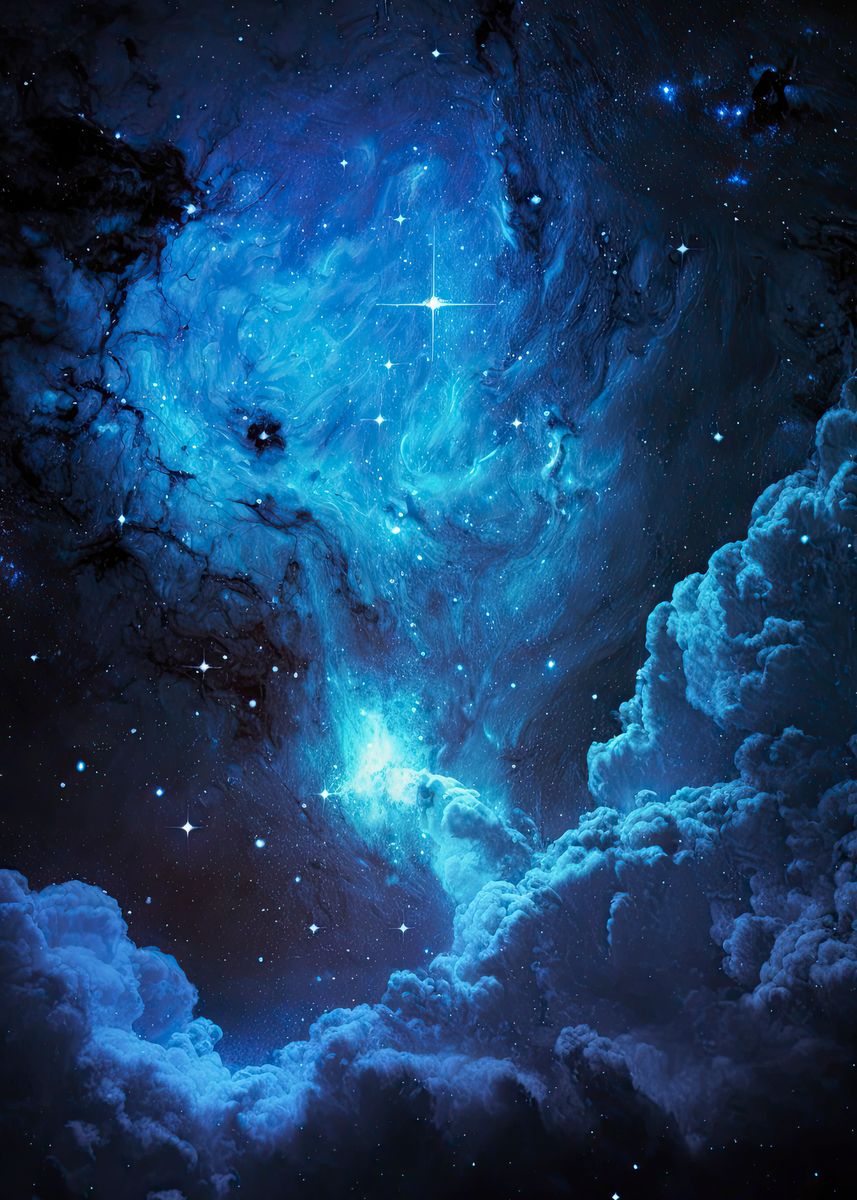 'Blue Space 02' Poster, picture, metal print, paint by KyzArt | Displate