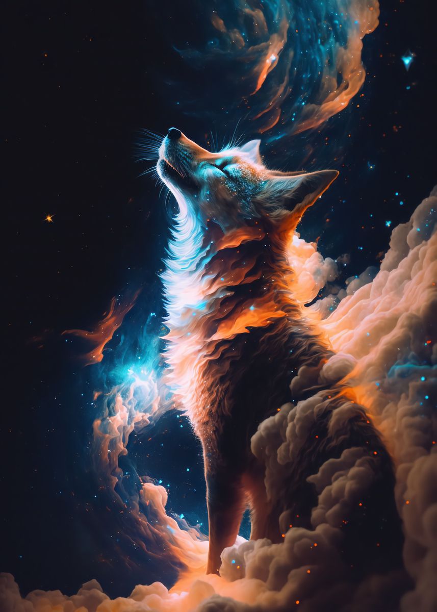 'Adoring Fox in Space' Poster, picture, metal print, paint by Pixaverse ...
