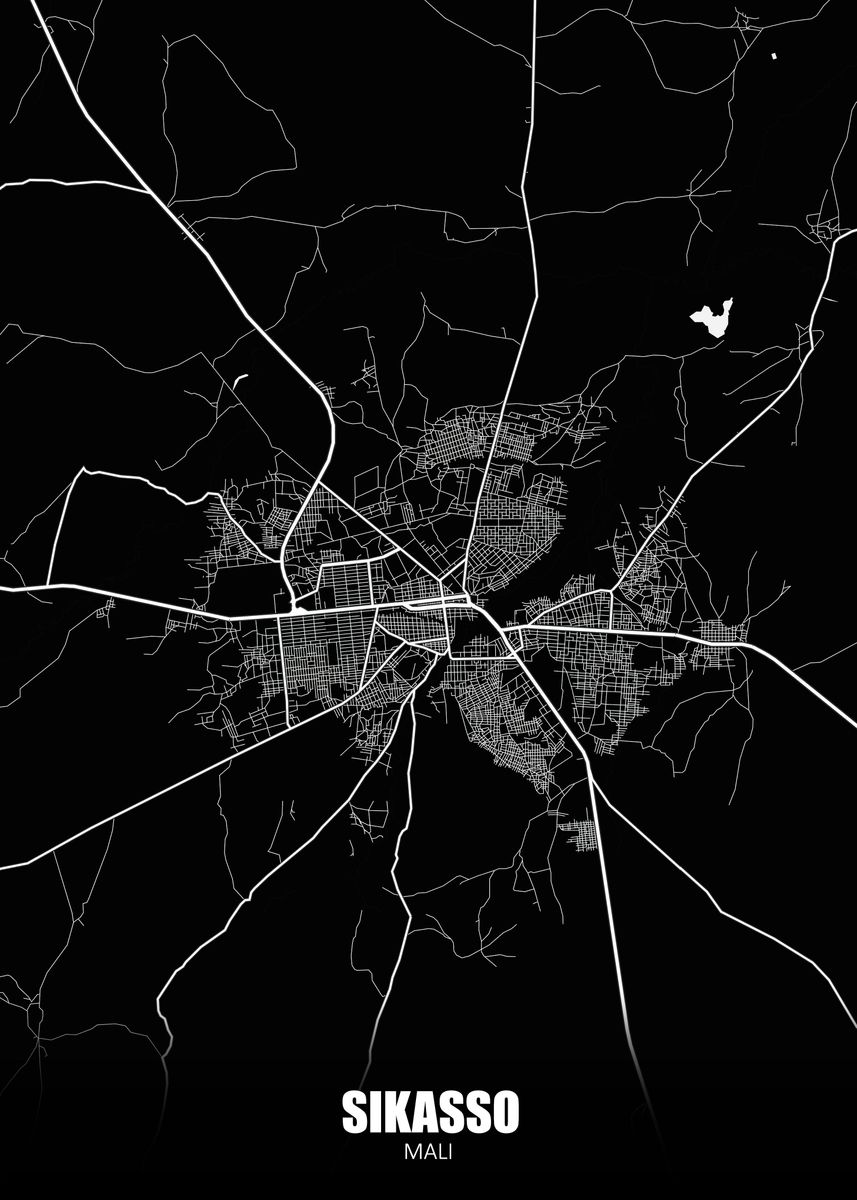 'Sikasso Mali Dark Map' Poster by Zake Yonkou | Displate