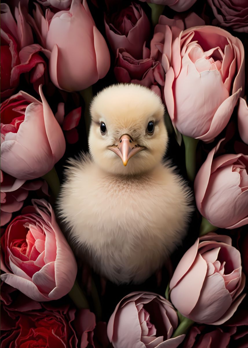 'Chick In Roses' Poster, picture, metal print, paint by Hatless Luffy ...