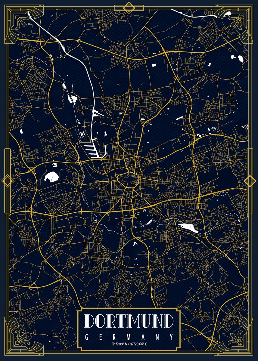 'Dortmund City Map Gold' Poster, picture, metal print, paint by deMAP Studio | Displate