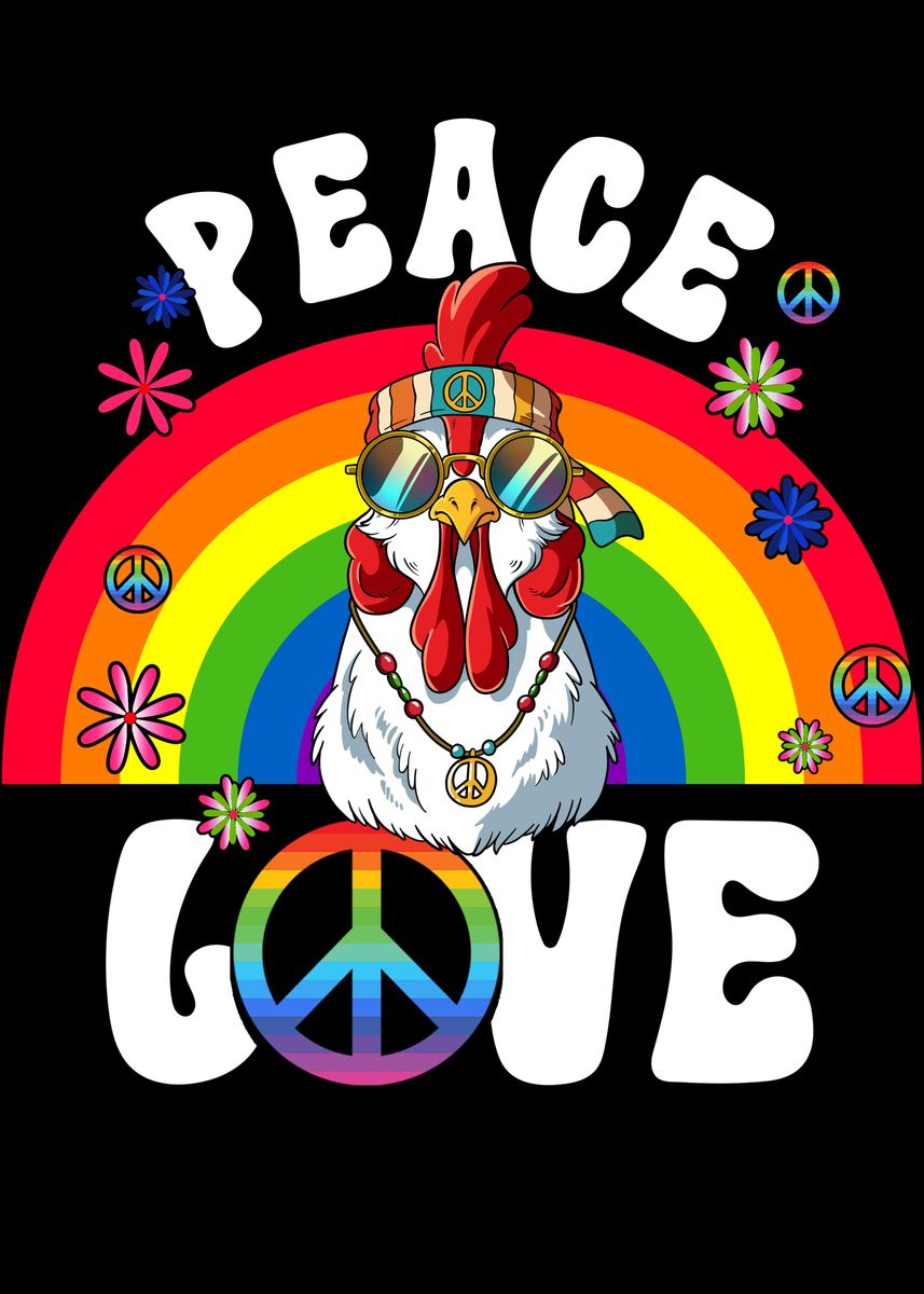 '60s 70s Hippie Rooster' Poster, picture, metal print, paint by PxL ...