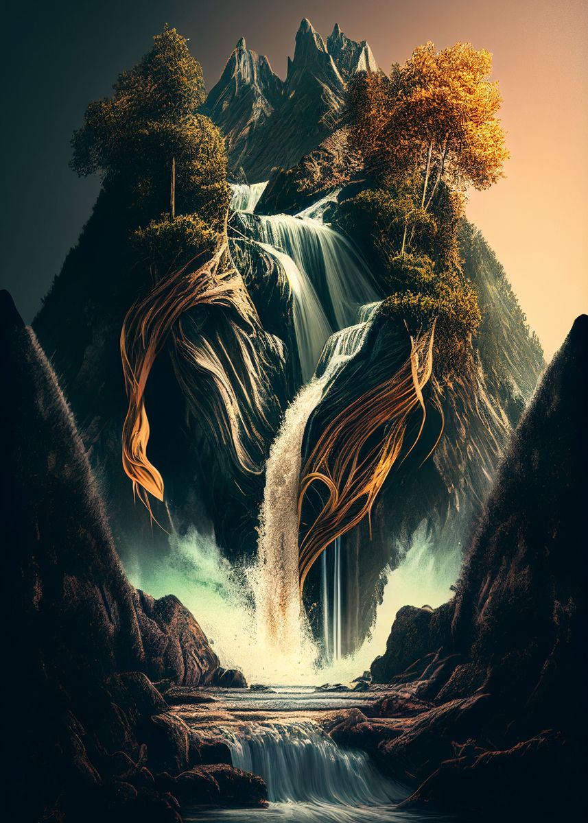 'Inspiring waterfall' Poster, picture, metal print, paint by ...
