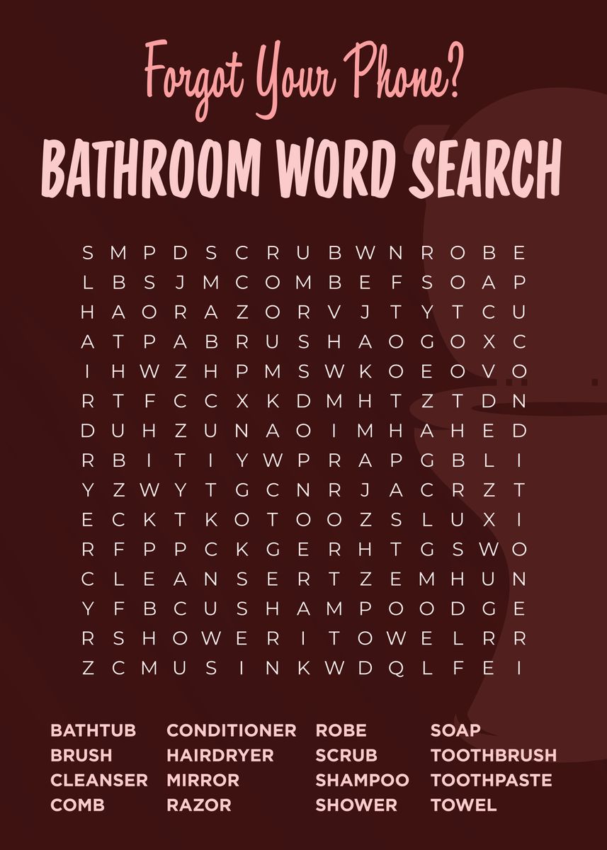 'Bathroom Word Search' Poster, picture, metal print, paint by ...