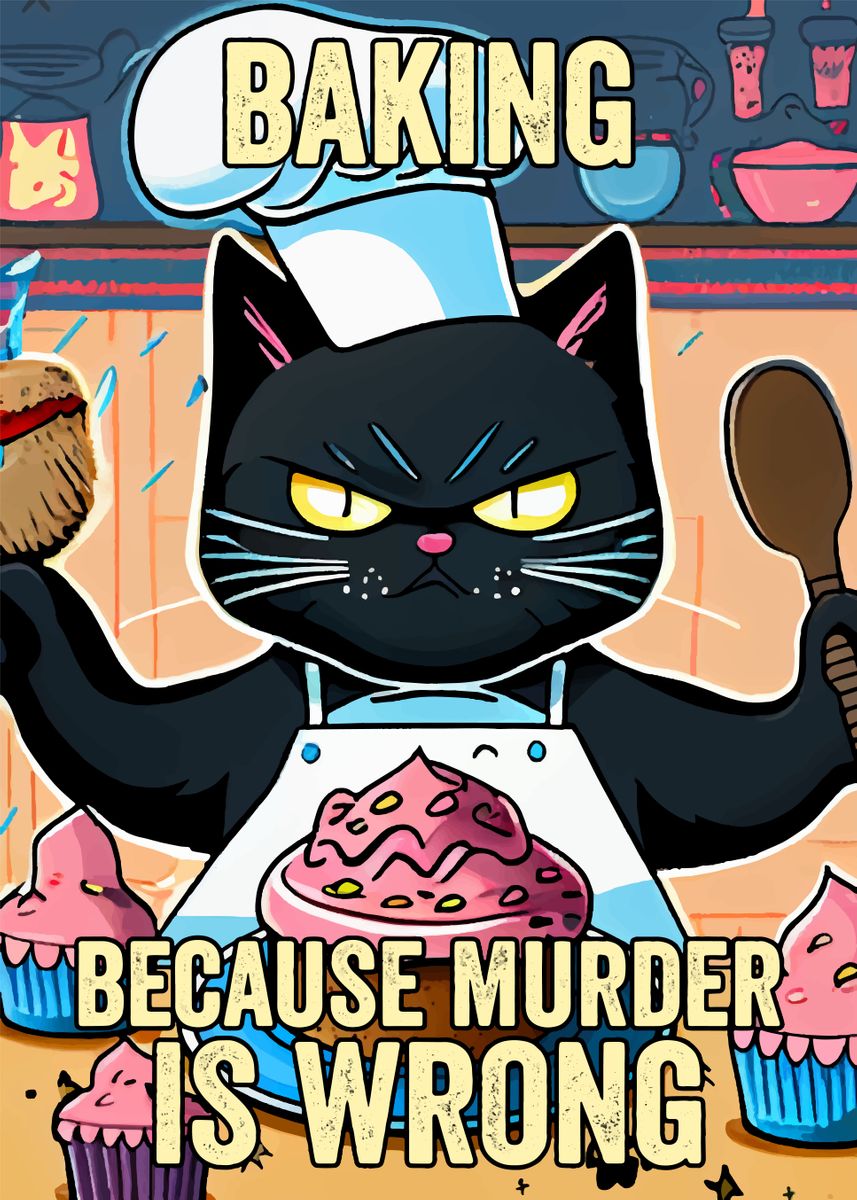 'Baking Cat Funny Baker' Poster, picture, metal print, paint by Phan ...