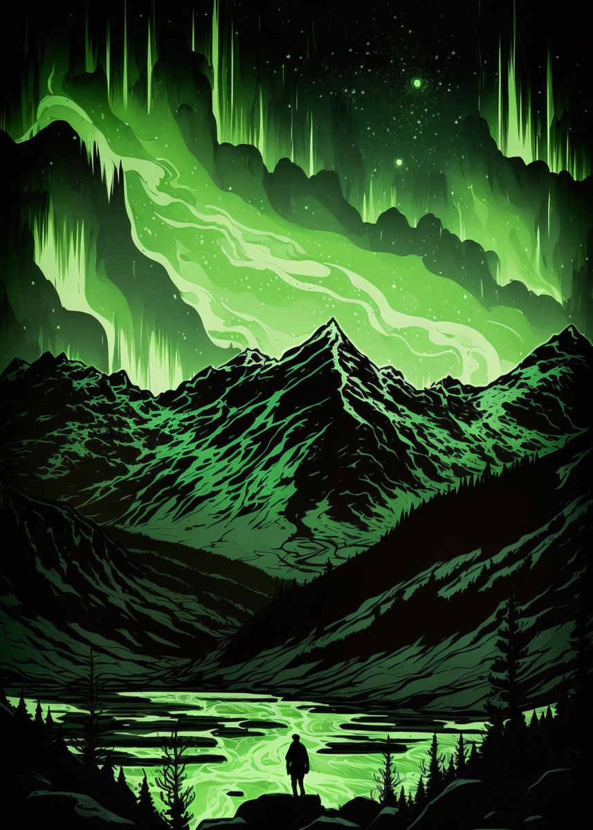 'Green Mountain Glow' Poster, picture, metal print, paint by ...