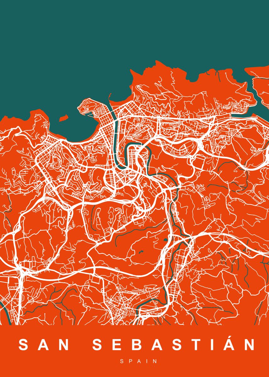 'Map SAN SEBASTIAN SPAIN' Poster, picture, metal print, paint by ...