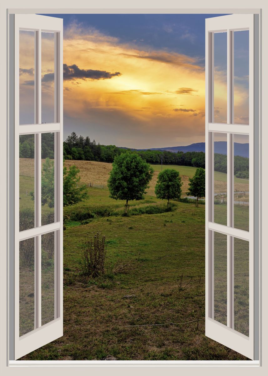 'Window view landscape' Poster by Vicen | Displate